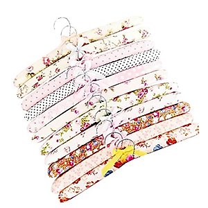 Ipetboom 10pcs Padded Hangers Cloth Covered Coat Hangers Non-Slip Wood Hangers Wedding Garment Hanger Pastoral Clothes Hanger for T Shirt Sweaters Coat Random Pattern
