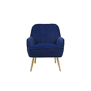 Goujxcy Modern Accent Chair, Velvet Living Room Chair, Club Chair Upholstered Tufted Decorative Reading Chair, Corner Side Chair, Vanity Chair for Bedroom, Living Room (Navy Blue)