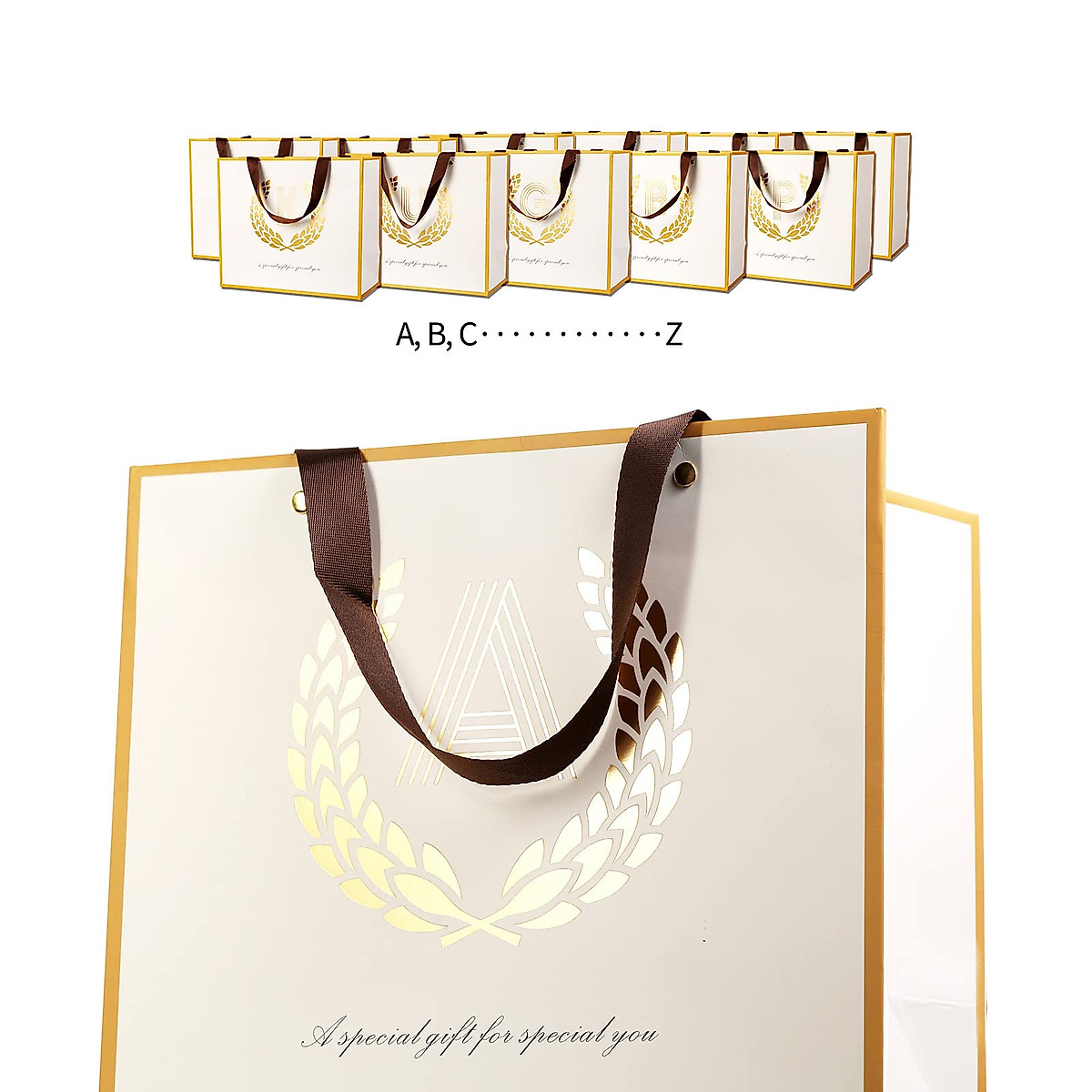 Women's Day Gift Bag, Premium Quality Personalized Gift Monogram Initial Gift Bags, 1 Pack Letter A, Personalized Premium Gift Bags with Tissue Greeting Card Sealing Stickers for Birthdays, Baby Showers, Weddings, Party Favors, Holiday Gifts 12.6" X 11" X