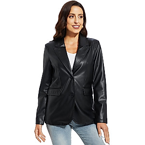Fahsyee Women's Faux Leather Blazer Jackets Women, Black Motorcycle Vintage Moto Biker Coat Vegan Pleather Fashion XXL