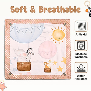 Kidikools Foldable Baby Play Mat, Baby Travel Essential, Portable Tummy Time Mat Baby Activity Center for 0-12 Months, Baby Play Gym, Outdoor Baby Mat for Floor with Sunproof Canopy Net 6-in-1