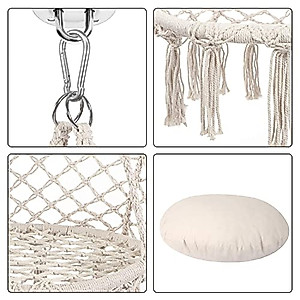 Y- Stop Hammock Chair Macrame Swing Chair, Max 330 Lbs, Hanging Chair Cotton Rope Hammock Chair Swing for Indoor and Outdoor Use, Beige