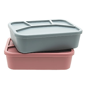 VitalityEXO Eco Friendly 4 Compartment Silicone Lunch Box for Adults and Kids Microwave Dishwasher and Freezer Safe with Separate Compartments Leakproof BPA-Free PVC-Free Bento Box (DARK PINK)