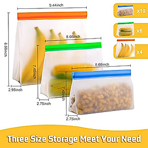 Reusable Food Snack Sandwich Storage Bags, 20Pcs Stand Up Leakproof Thicken Freezer Bags, Upgraded Reusable Bags Silicone Containers for Kids, Ziplock Gallon Storage Bags for Kitchen Meat Fruit Cereal