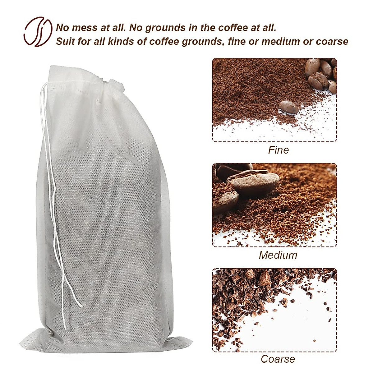 50pcs No Mess Cold Brew Bags, 6x10 inch Disposable Coffee Filter Bag Fine Mesh Brewing Drawstring Pouches for Iced Coffee Hot Tea Herb Spice