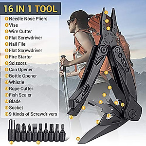 Father’s Day Gifts for Dad Men from Daughter Son, 16-in-1 Multitool Knife Plier Camping Accessories Pocket Multi Tools, Cool Gadgets Birthday for Him Husband Wife Who Have Everything Wants Nothing