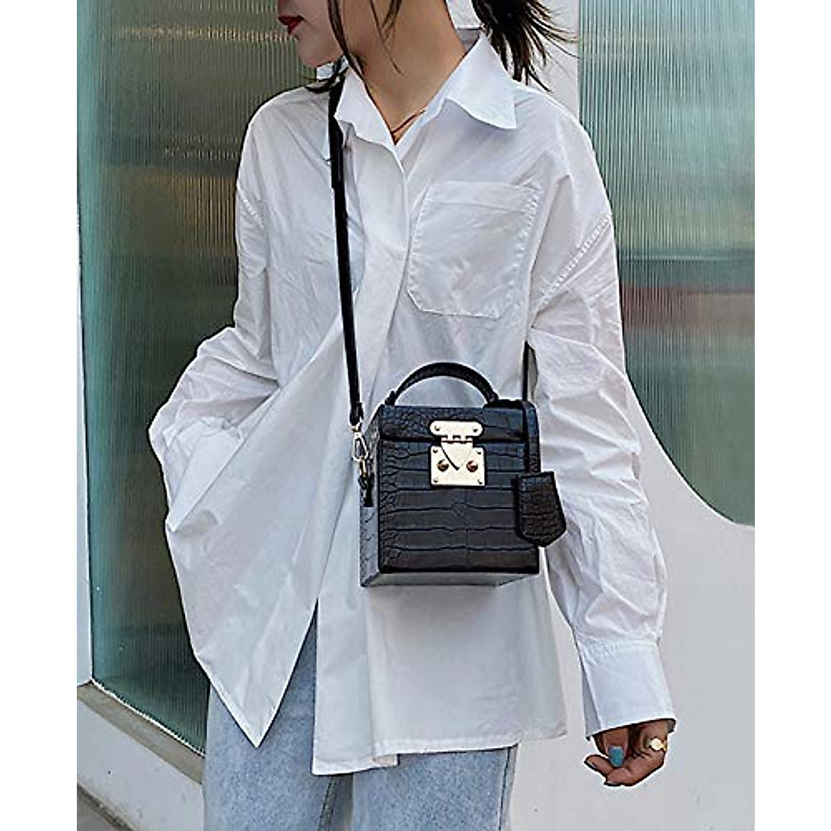 QZUnique Women's Square Box Handbag PU Cube Crossbody Shoulder Bag Wedding Clutch Bag Purse