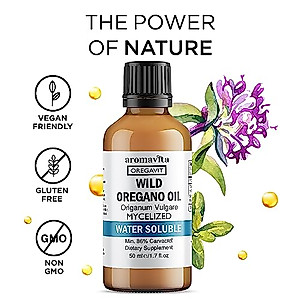 AROMAVITA Oregavit Water Soluble Wild Oregano Oil–Digestive, Immune Support, Respiratory Health, Natural Vegan Dietary Supplement–Mouthwash, for Healthy Gums-Soothe Sore Throats and Boost Immunity