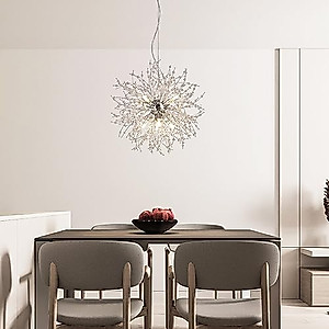 Camastar Modern Small Chandelier, 8 Lights Chrome Firework Chandelier, Dandelion Crystal Chandeliers for Entryway, Sputnik Pendant Light Fixture for Dining Room