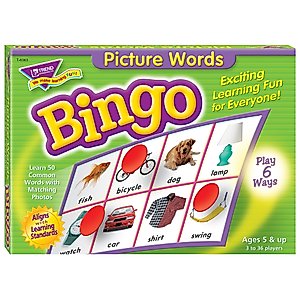 Trend Enterprises: Picture Words Bingo Game, Exciting Way for Everyone to Learn, Play 6 Different Ways, Perfect for Classrooms and at Home, 2 to 36 Players, for Ages 5 and Up