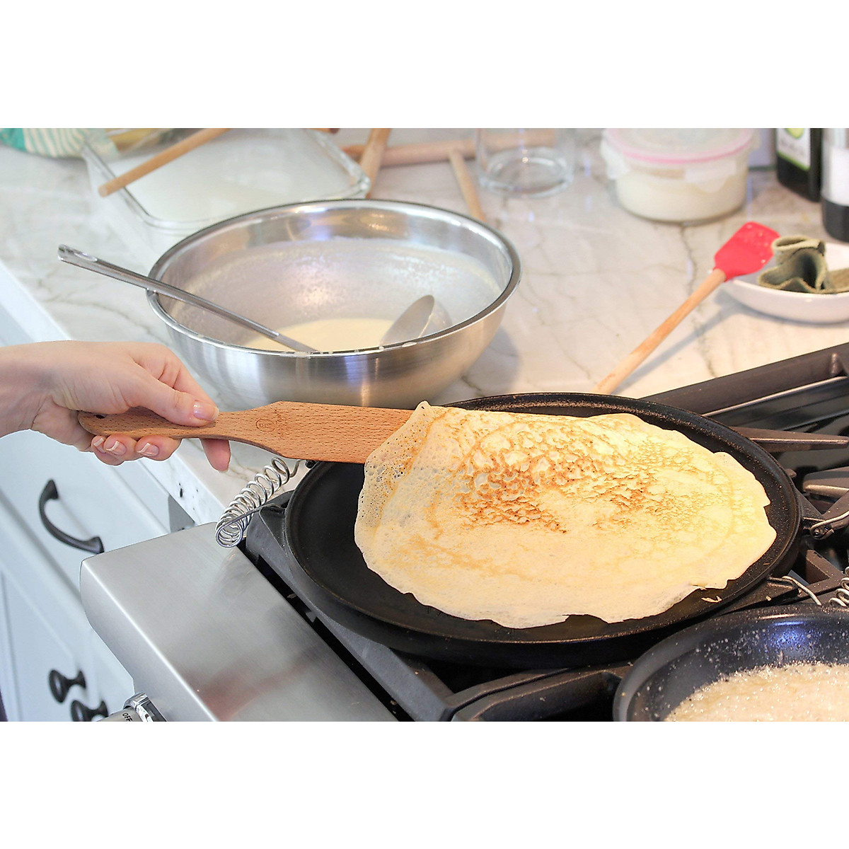 The ORIGINAL Crepe Spreader and Spatula Kit - 2 Piece Set (5” Spreader and 14” Spatula) Convenient Size to Fit Medium Crepe Pan Maker | All Natural Beechwood Construction only From Indigo True Company