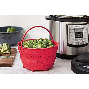 Fox Run Collapsible Silicone Steamer Basket Insert for Instant Pot, 6-Quart, Red