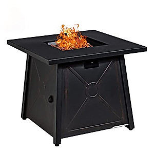 Toolsempire 30 Inch Outdoor Fire Table, 50,000 BTU Gas Fire Pit Table with Metal Tabletop, Lid, Lava Rock, Electric Igniter & Hideaway Tank Holder, Propane Fire Table for Outside, Garden, Party(Black)