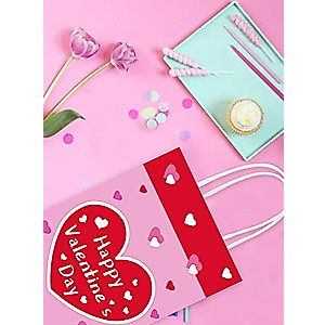 MISS FANTASY Valentine Gift Bags 12 Pack Valentine Day Gift Bags for Kids Party Valentine Paper Goodie Bags Valentine Cookie Candy Bags with Handles for Valentine Party Supplies