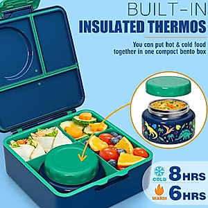 Fimibuke Bento Box for Kids with Thermos, 60OZ Bento Lunch Box Container with Leakproof 8OZ Insulated Food Jar, 3-4 Compartments, Sauce Jar, Utensils for Teens Toddler Adult, BPA-Free, Dishwasher Safe