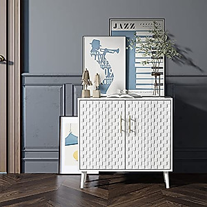 wirrytor Sideboard Buffer Cabinet, 2 Doors Kitchen Storage Cabinet with Adjustable Shelves, Modern Buffet Server Cupboard Cabinet Console Table for Kitchen Living Room Dining Room Entryway,White