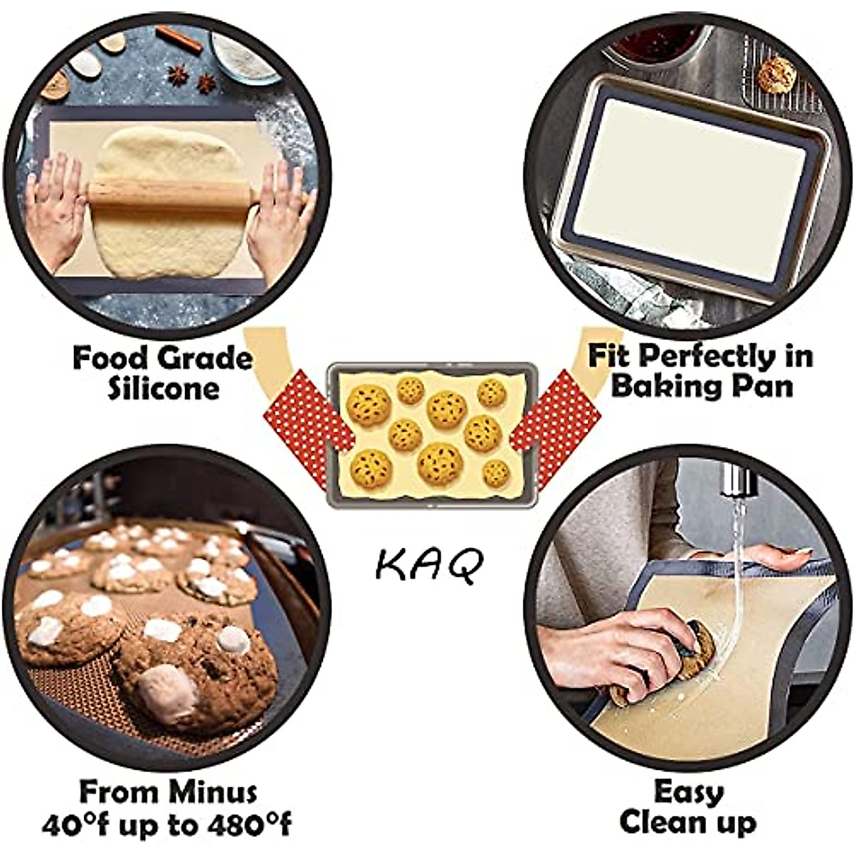 Silicone Baking Mat Set Rolling Pin Non Stick Dough Baking Sheet Pastry Mat Set for Cookie Macaroon Pizza Heat Resistant Non Slip Silicone Food Grade Sheets Mats Reusable Food Safe Liners