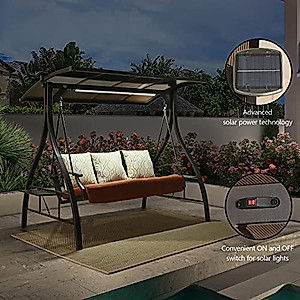 Iwicker 3-Seat Patio Swing Porch Glider Hammock Hang Bench Chair with Adjustable Canopy, Folding Tray, Cushions and Sunbrella Pillows Included for Garden, Poolside, Balcony