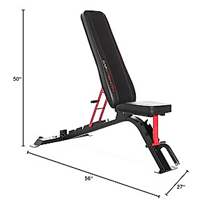 CAP Barbell Strength FID Workout Bench | Flat Incline Decline Positions, Black/Red