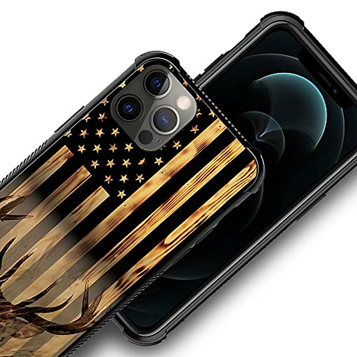 DJSOK Case Compatible with iPhone 14 Pro Max, Wood Grain American Flag Buck Hunter Deer case for iPhone 14 Pro Max Cases for Men Women Fans,Anti Scratch and Shockproof Phone Protective case