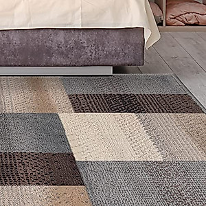 SUPERIOR Indoor Small Area Rug, Jute Backed, Perfect for Entryway, Office, Living/Dining Room, Bedroom, Kitchen, Modern Geometric Patchwork Floor Decor, Clifton Collection, 4' x 6', Grey/Brown