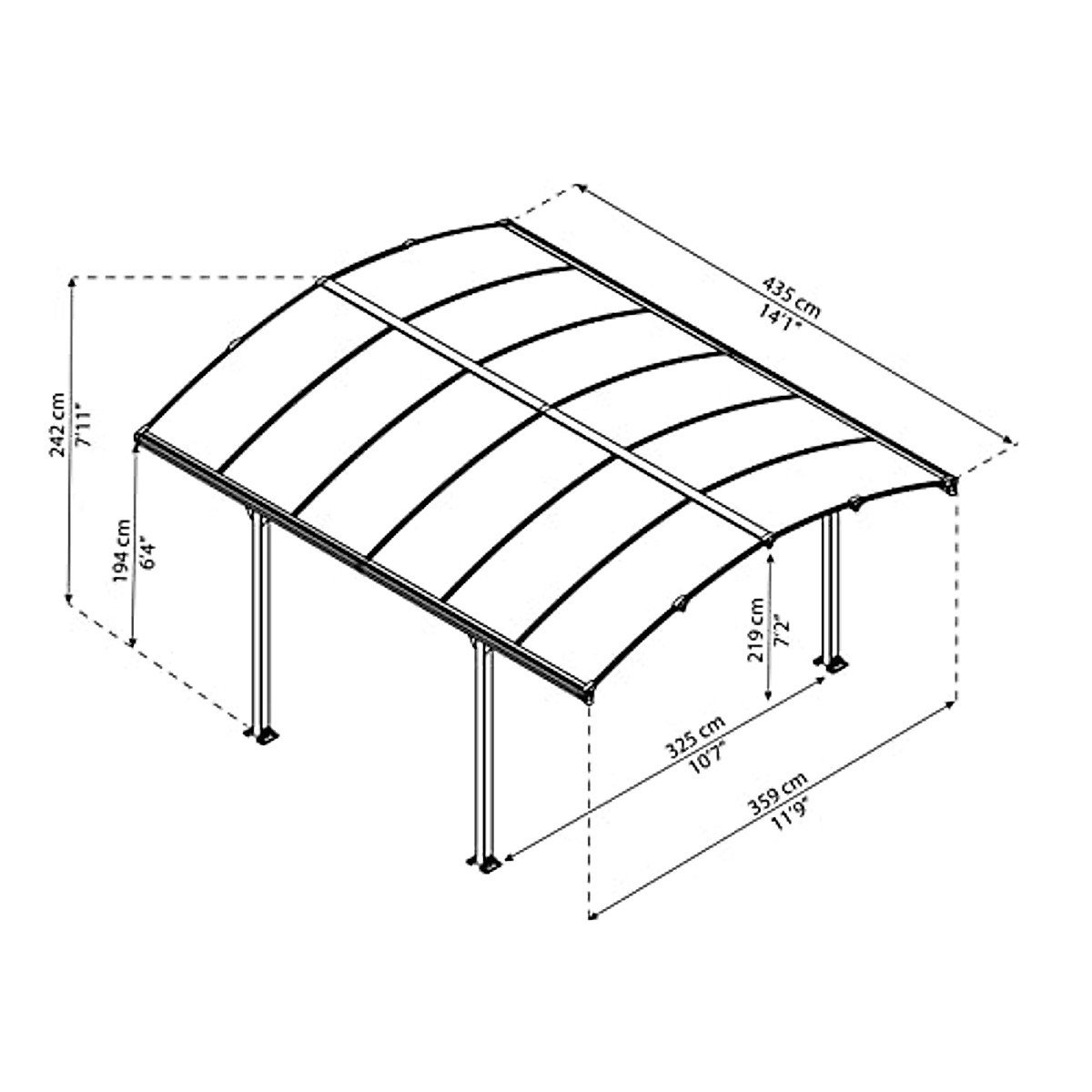 Palram - Canopia Arcadia 4300 Carport - 12' x 14' - Bronze/Gray