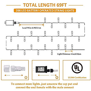 koopower Indoor String Lights, 69ft 200 LED Fairy Lights Plug in with Remote Timer 8 Modes Dimmable Outdoor Hanging Lights for Party, Christmas, Home Decoration, Garden, Patio Warm White