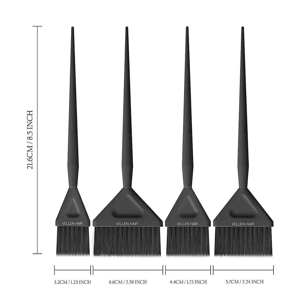 Vellen Hair Color Brush Set, 4 different sizes for smooth Application, Perfect for Hair coloring and Balayage, Reusable and Washable (Black)