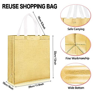 16pcs Glossy Reusable Grocery Shopping Bag, Non-woven Tote Bag with Handle Foldable (Rose Gold, Silver, Gold)