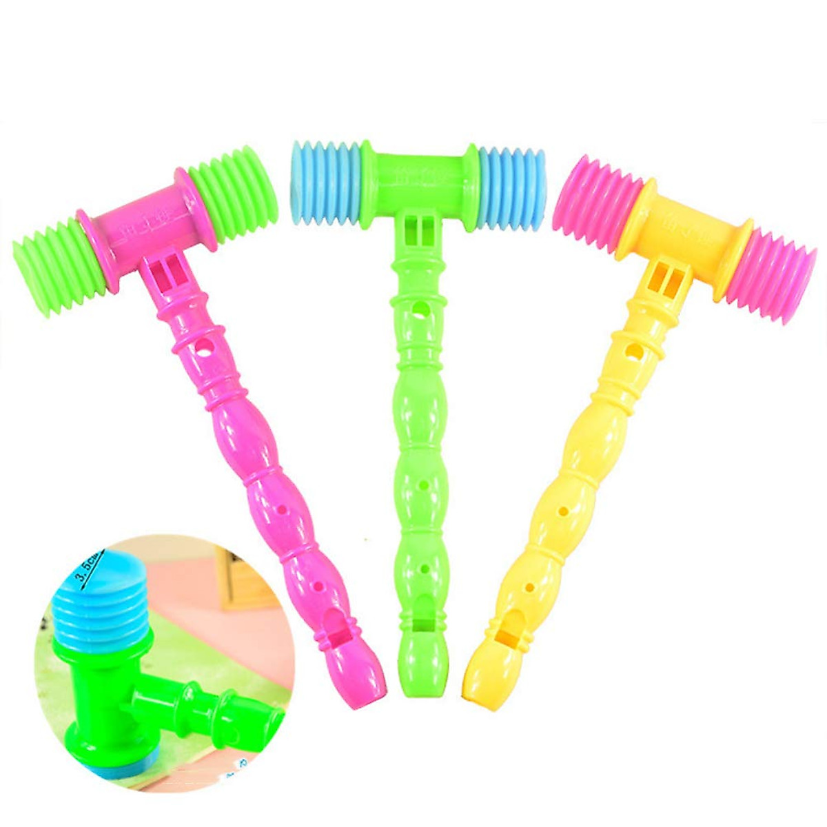NUOBESTY 12pcs Hammer Pounding Toy Plastic Gavel Squeaky Toy Carnival Hammer with Whistle Music Sound Toys for Birthday April Fools Day Jokes Party Supplies