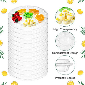 Patelai 32 Pcs Round Plastic Appetizer with Lid 10 Inch Veggie Fruit Serving Party Platter 6 Compartment Disposable Food Storage Divided Containers Supplies