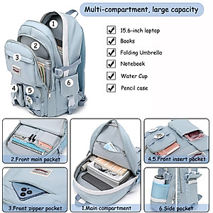 Makukke School Backpacks for Teen Girls - Laptop Backpacks 15.6 Inch College Cute Bookbag Anti Theft Women Casual Daypack,Blue Backpack