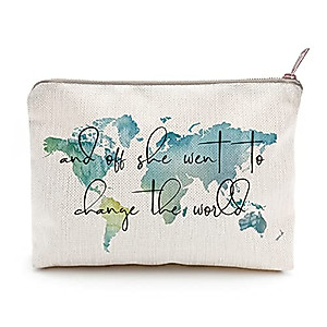 And Off She Went To Change The World, Graduation Gift For Her, Makeup Bag Gift, Graduation Gift, Daughter Gift, Sister Gift, World Map Bag, Roommate Gift
