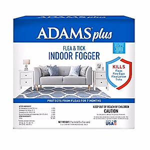 Adams Plus Flea & Tick Indoor Fogger, 3 x 3 oz Cans, Kills Fleas, Flea Eggs, Ants, Flies, Wasps, Cockroaches, Mosquitoes, and Many Other Listed Pests, Each Fogger Treats Up To 3000 Cu Ft, 9 Oz