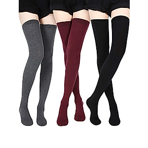 SATINIOR Extra Long Socks Thigh High Cotton Socks Extra Long Boot Stockings for Women