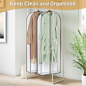 MISSLO 65" Clear Garment Bags for Hanging Clothes 4" Gusseted Dress Bags for Gowns Long Dress Cover for Closet Storage Dress Protector Bag, 2 Packs