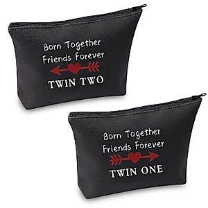 MBMSO Twin One Twin Two Bag Born Together Friends Forever Twins Gifts Travel Cosmetic Bag Twin Sister Gifts (Twin OneTwo black)