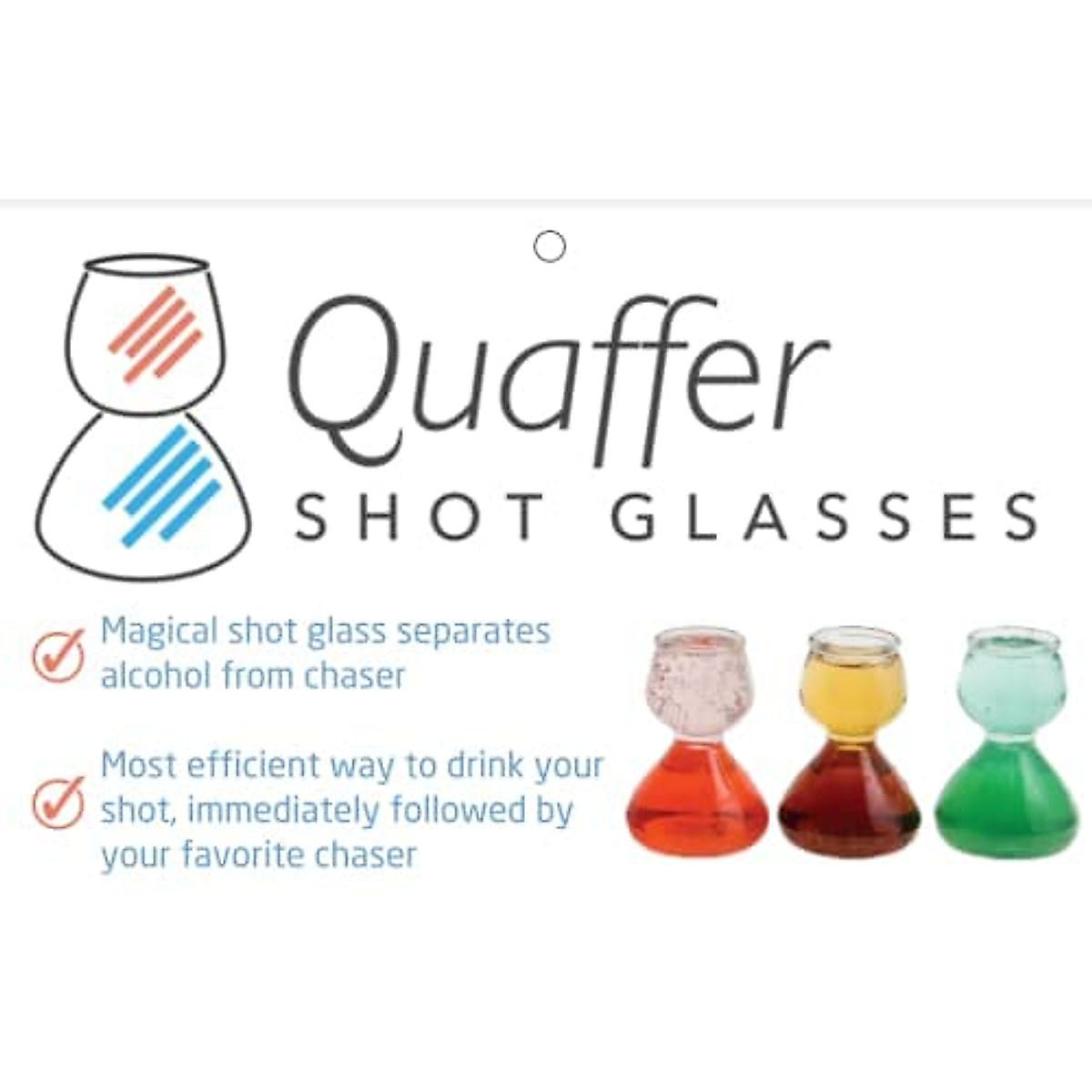 QUAFFER Double Bubble Layered Shot Glass Plus Recipe Card – Chaser Shot Glass Jigger for Smooth Shots – Fun Unique Split Shot Glasses Barware (1.25oz Top & 2.25oz Bottom, Set of 4)