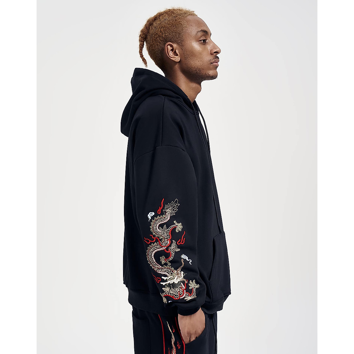 Niepce Inc Streetwear Men's Dragon Embroidered Heavyweight Graphic Hoodies (black-dragon, X-Large)