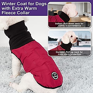 cyeollo Dog Coat Puffer Jacket for Cold Weather Windproof Warm Puffer Jackets with Fleece High Collar Winter Pet Vest for Small Dogs Clothes Boy Apparel, Burgundy Small
