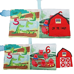 Touch and Feel Cloth Crinkle Books for Babies Infant, Baby Books Toys 0-3-6-12-18 Months, Christmas Shower Baby Gift, High Contrast Toys,Teething Teether,Tummy Time Mirror Toy for Boys and Girls-Farm