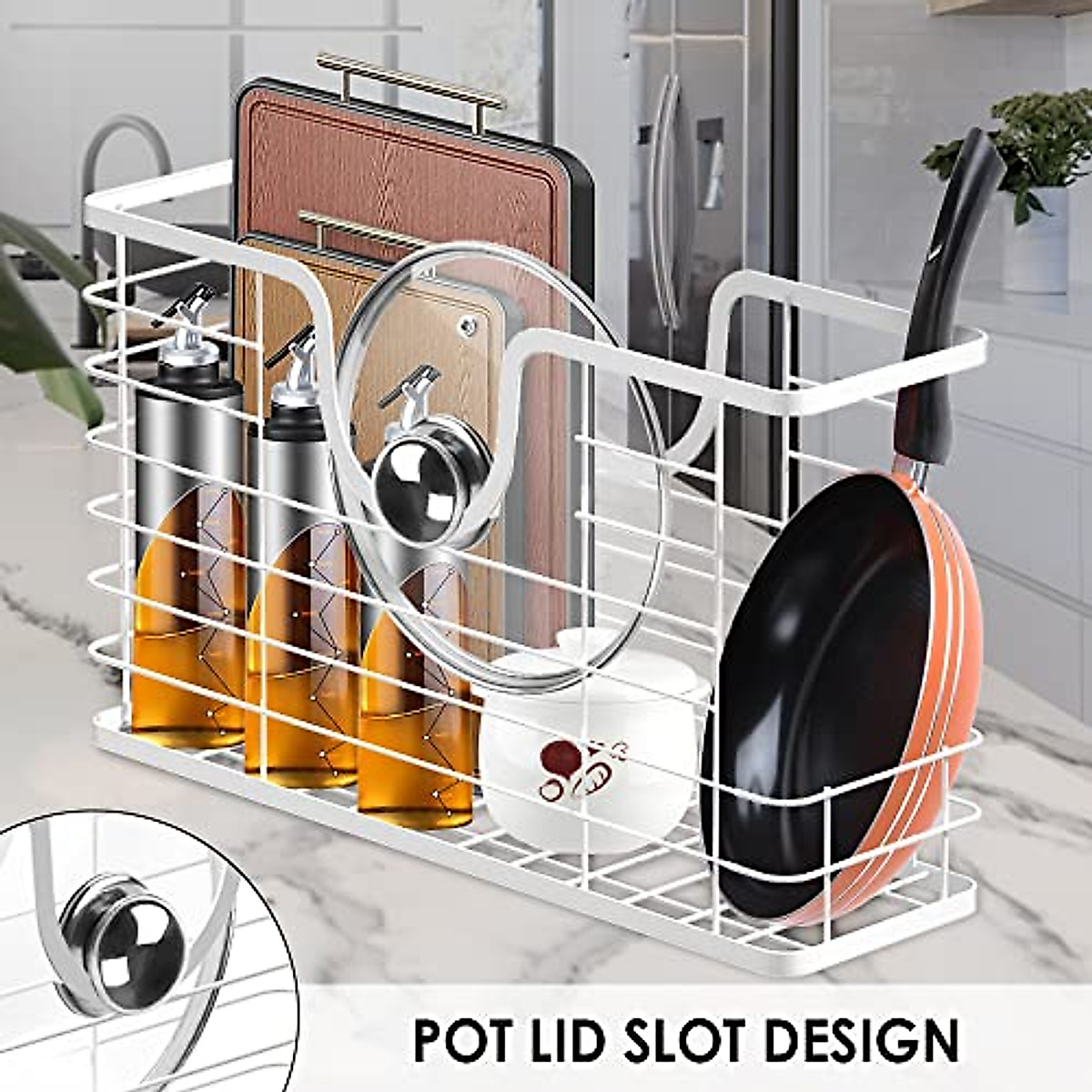 Dalanpa Multifunctional Kitchen Pot Lid Holder, Kitchen Cutlery Basket, Pot Lid Storage Organizer for Pot Lids, Pots, Cutting Boards, Tableware