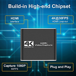 Capture Card, 4K HDMI Audio Video Capture Card with Loop-Out, HDMI to USB 2.0 Capture Card - High Definition 4K 60fps - for Gaming, Streaming, Teaching, Video Conference or Live Broadcasting