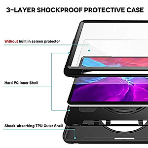 ProCase Rugged Case for iPad Pro 12.9 2020 2018 [Support Apple Pencil 2 Charging], Heavy Duty Kickstand Protective Cover for iPad Pro 12.9" 4th Generation 2020 / 3rd Gen 2019 -Black