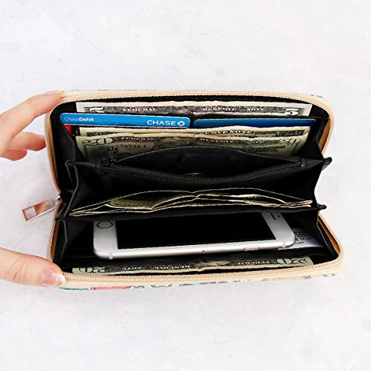 RIAH FASHION Geometric Print Zip Around Wallet - Card Phone Slot Zipper Purse Chevron, Cork, Crochet, Camo, Stripe, American Flag (Sports - BaseballSports)