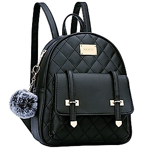 KKXIU Women Small Backpack Purse Synthetic Leather Quilted Mini Daypack Fashion Bookbag For Girls (Black)
