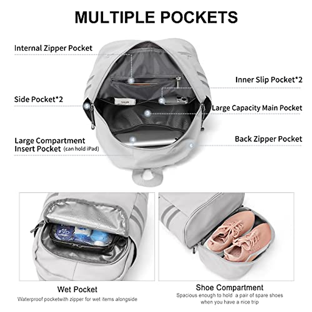 Gym Backpack for Women with Shoes Compartment & Wet Pocket, Large Women Travel Backpack Water Resistant, Sports Swimming Backpack Gym Bag