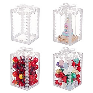 BENECREAT 24PCS 3.5x3.5x5.5 Clear Wedding Favour Boxes with Bowknot Pattern Rectangle PVC Transparent Gift Boxes for Candy Chocolate Wrapping