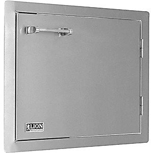 AMS Fireplace AMS Lion 32 Grill Package w Double Access Drawer and Horizontal Single Door and single side burner and Refrigerator | (Natural Gas), Stainless Steel