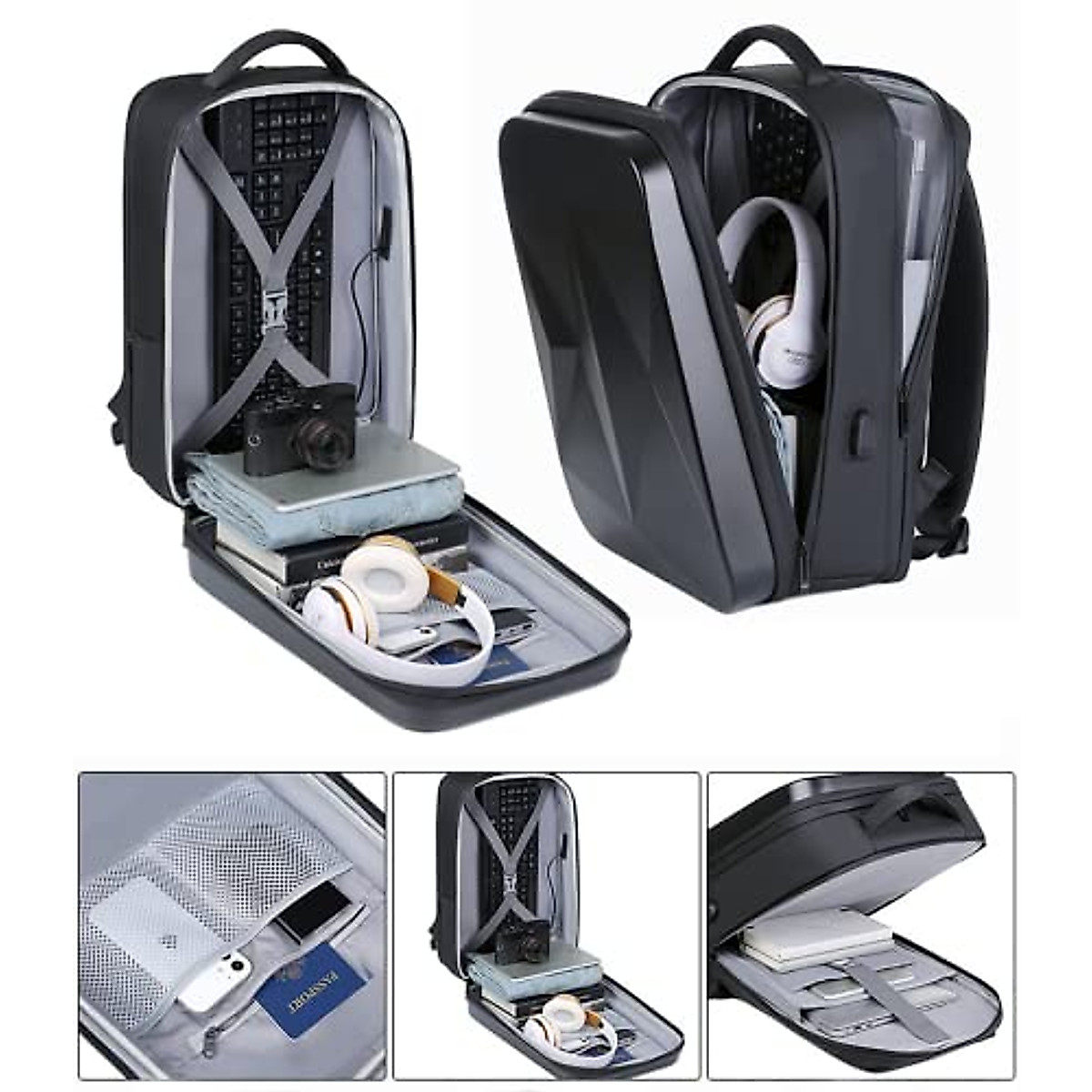 SOLOAD Hard Shell Laptop Backpack 17 Inch Business Gaming Backpack Waterproof with USB Charging Port (Hard Shell Black)